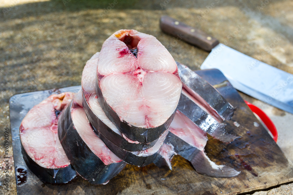 pieces of king mackerel fish after dissection Stock Photo | Adobe Stock