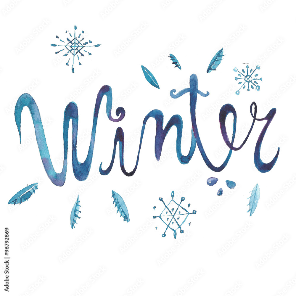 Winter lettering painting in watercolor Stock Illustration | Adobe Stock