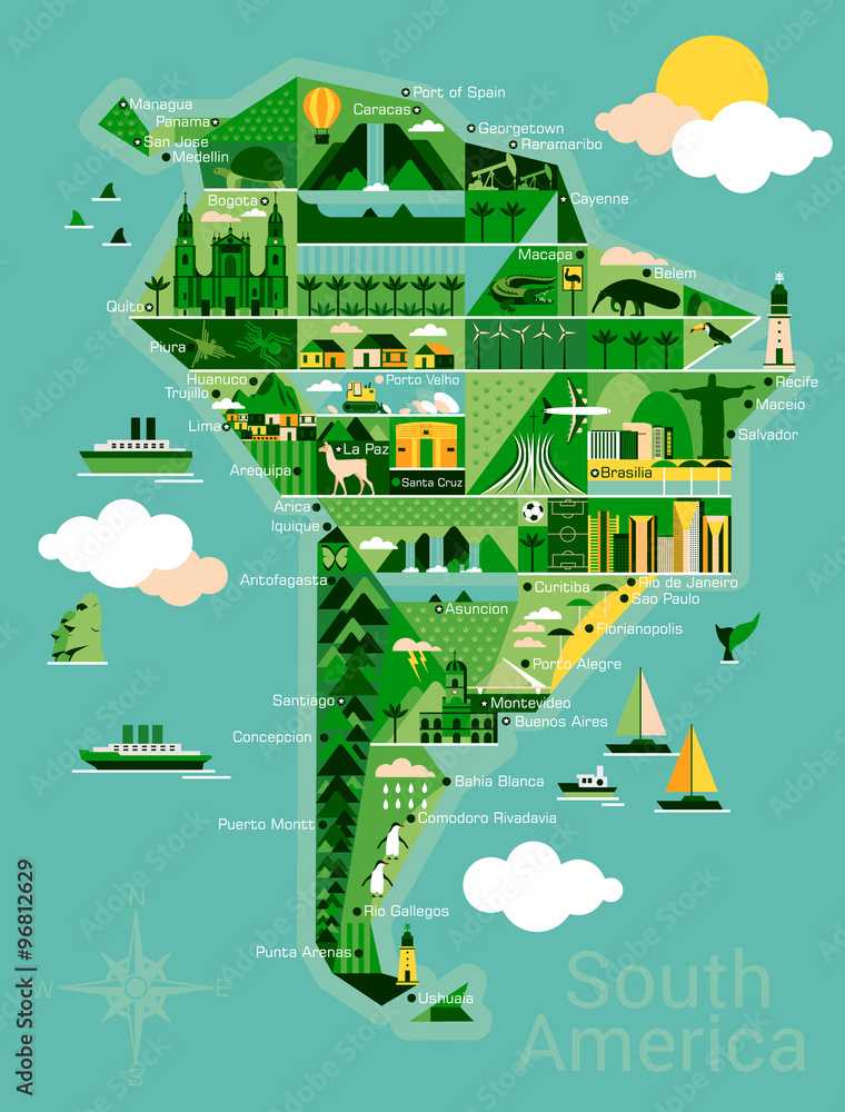 Cartoon map of South America Stock Vector | Adobe Stock