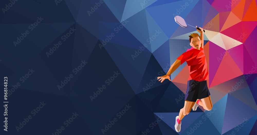 Polygonal professional badminton player on colorful low poly background ...