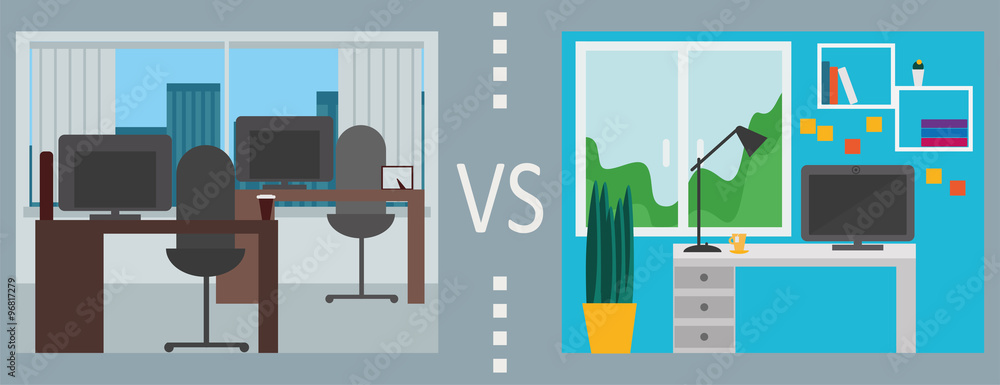 work in office vs work at home Stock Vector | Adobe Stock
