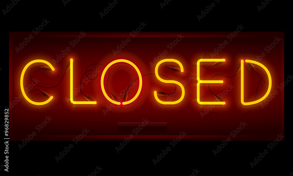 Closed sign. Realistic neon inscription. Glowing font. Vector ...