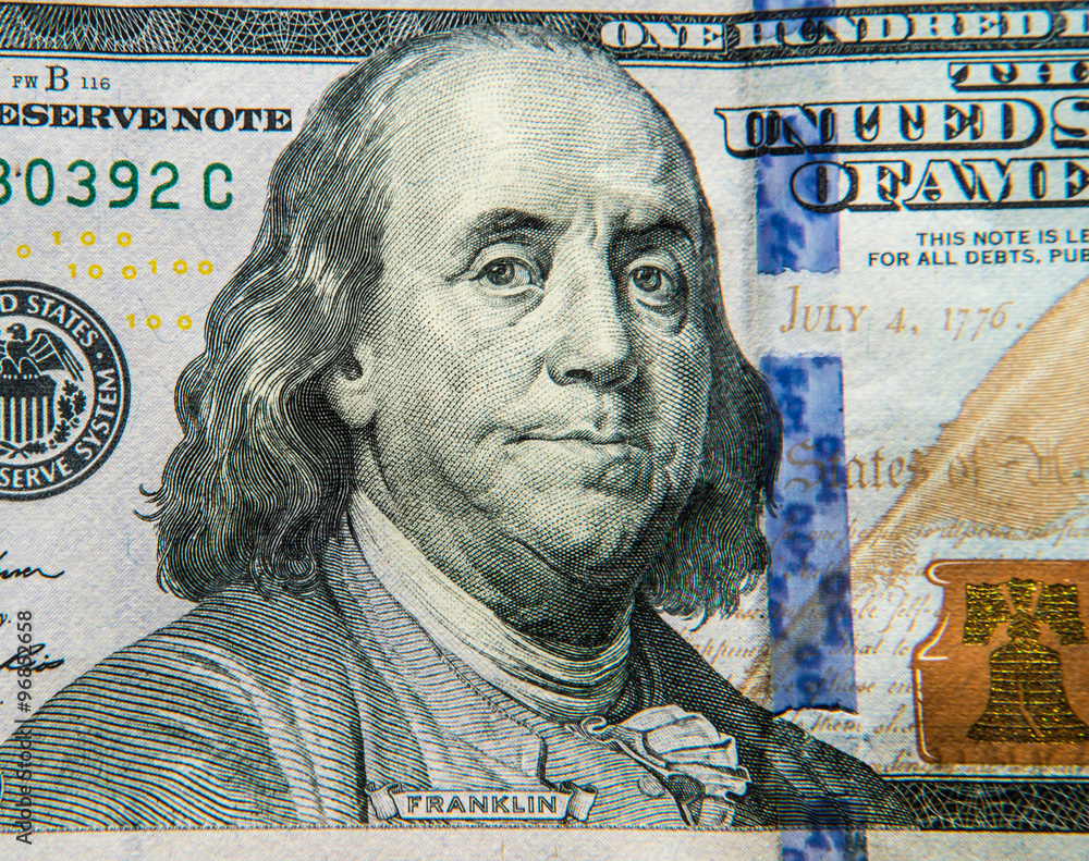 Portrait of Benjamin Franklin on United States 100-dollar bill Stock ...