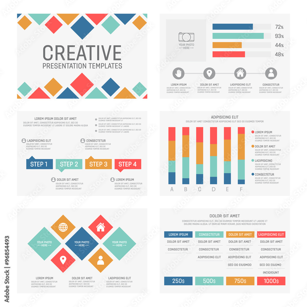 Vector template for multipurpose presentation slides with graphs and ...