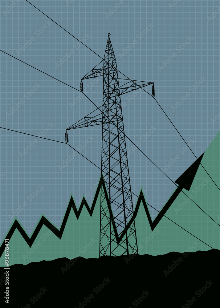 Electric energy production or price growth vector illustration with up ...