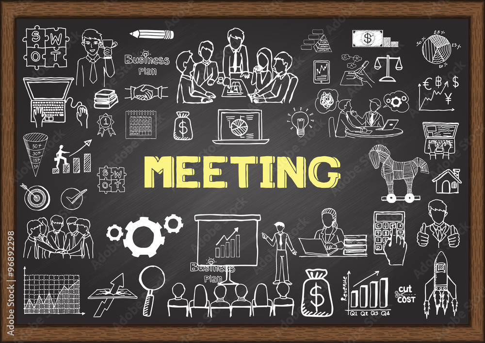 Business doodles about meeting on chalkboard. vector de Stock | Adobe Stock