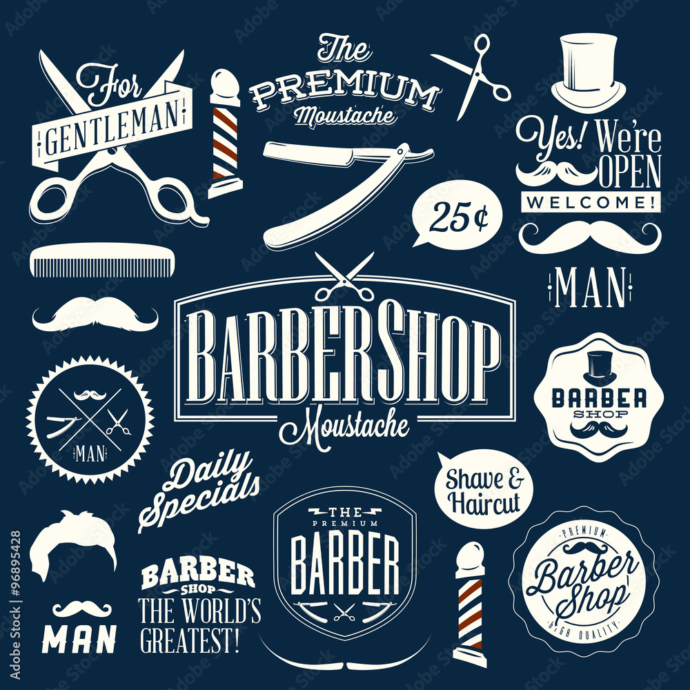 Set of vintage barber shop logo graphics and icons Stock Vector | Adobe ...