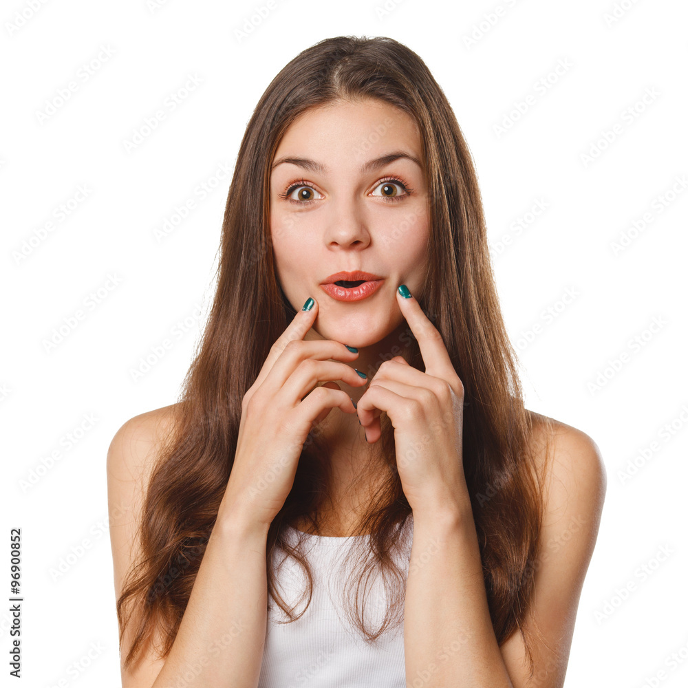 Fotografía Surprised happy beautiful woman in excitement, nikolas_jkd ...