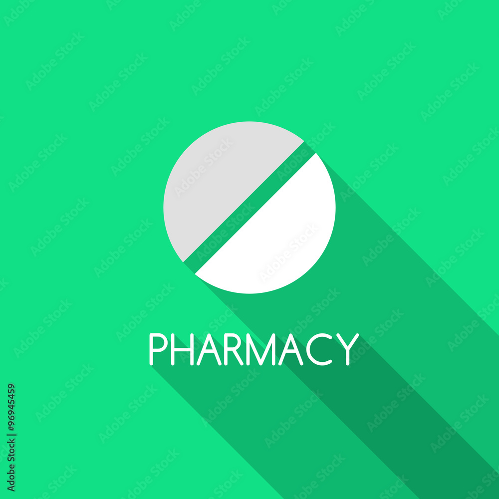 Pharmacy design. Pill on green background and Pharmacy text. Vector ...