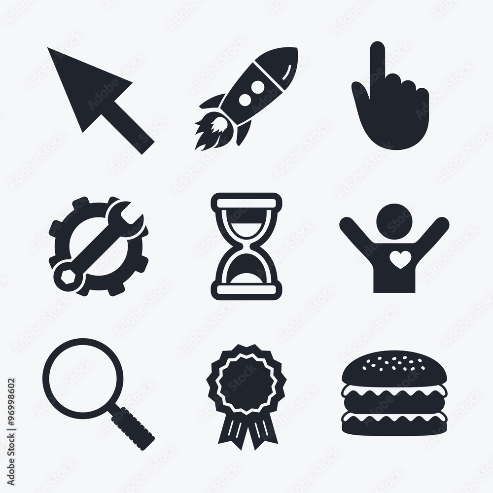 Mouse cursor icon. Hourglass, magnifier glass. Stock Vector | Adobe Stock