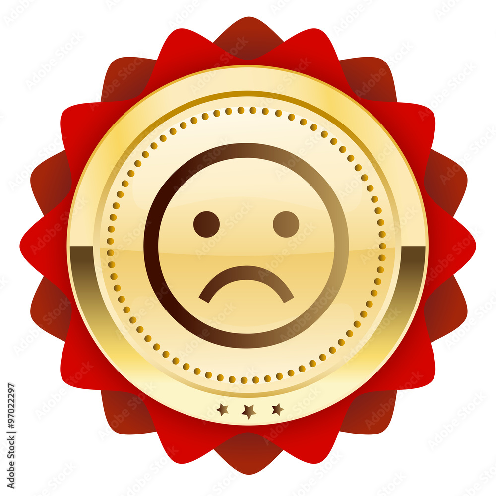 Bad choice seal or icon with negative smiley symbol. Glossy golden seal ...