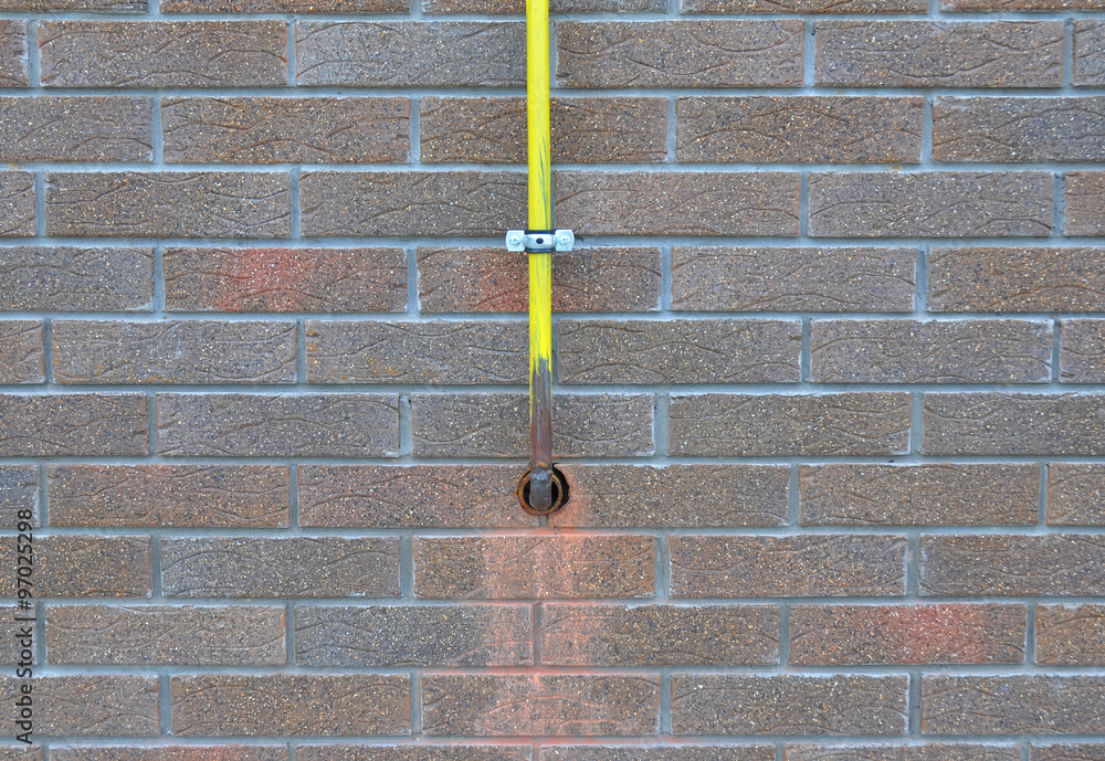 Closeup on Gas Pipe System Connection Installed in House Wall. Make Gas ...