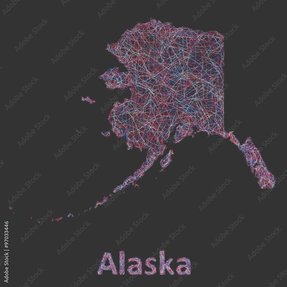 Colorful line art map of Alaska state Stock Vector | Adobe Stock