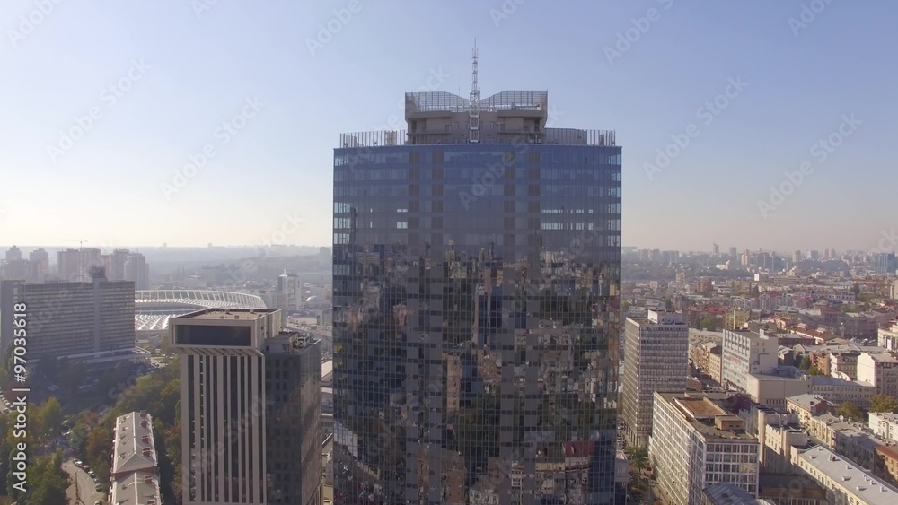 City reflection on the skyscraper's windows.Gulliver - one of the ...