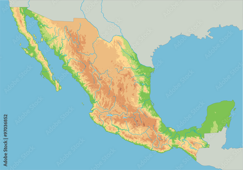 High detailed Mexico physical map. Stock Vector | Adobe Stock