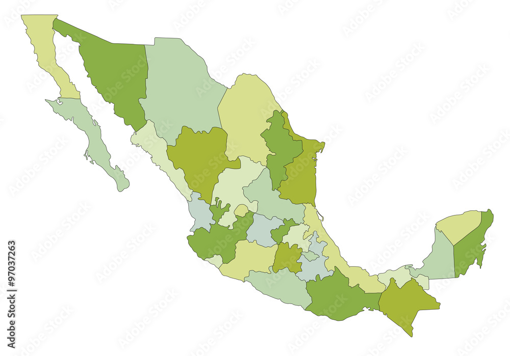 Highly detailed editable political map with separated layers. Mexico ...