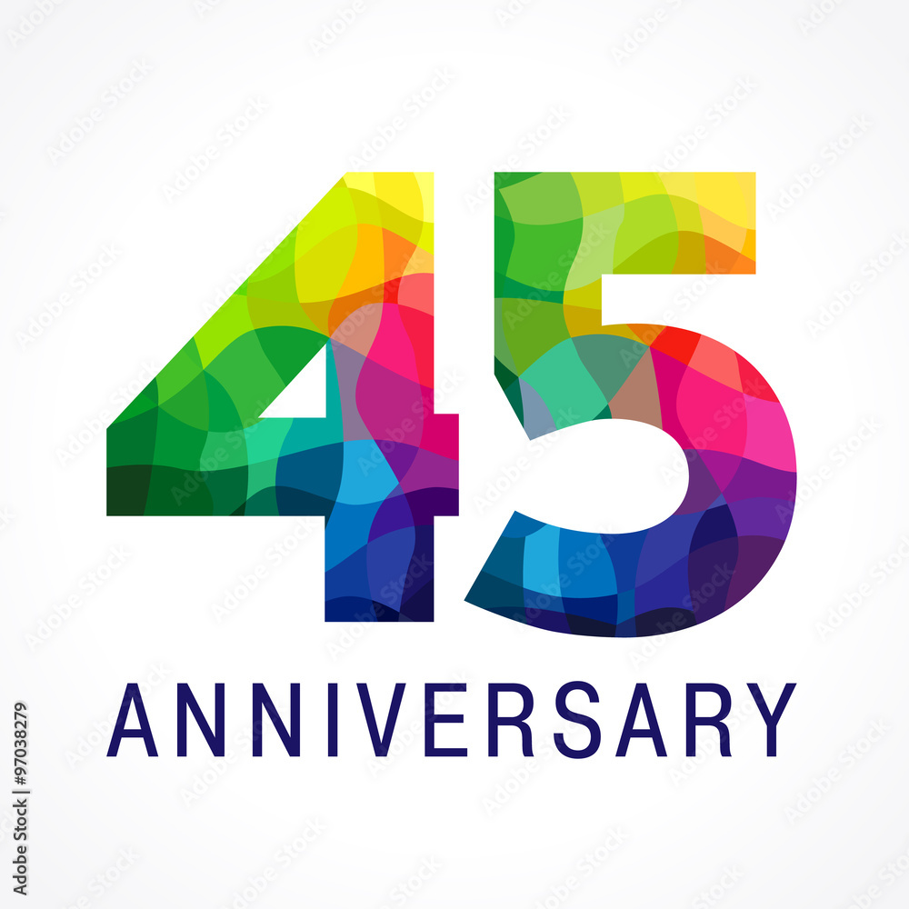 45 anniversary color logo. The bright faceted logotype of 45th birthday ...