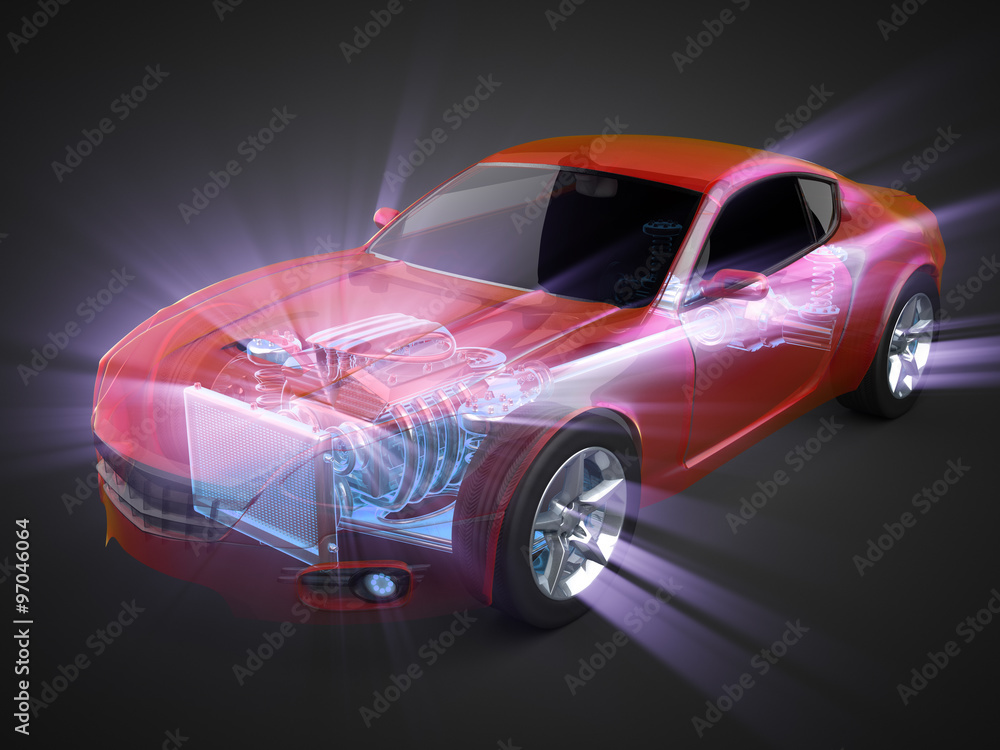 transparent car concept with visible engine and transmission Stock ...