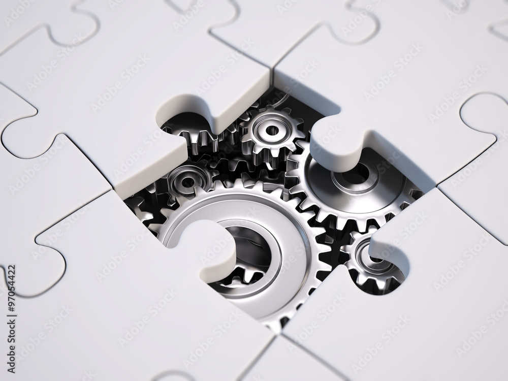 solving the problem concept - puzzles and gears Stock Illustration ...