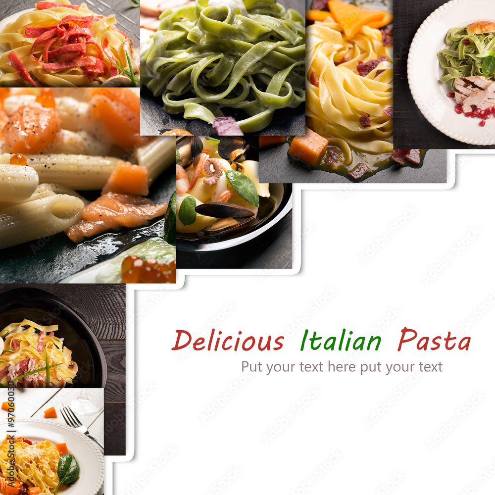 Collage from different photos of Italian pasta Stock Photo | Adobe Stock