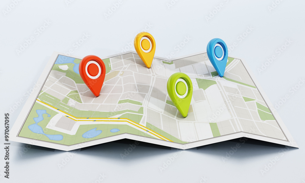 Multi-colored markers on navigation map Stock Illustration | Adobe Stock