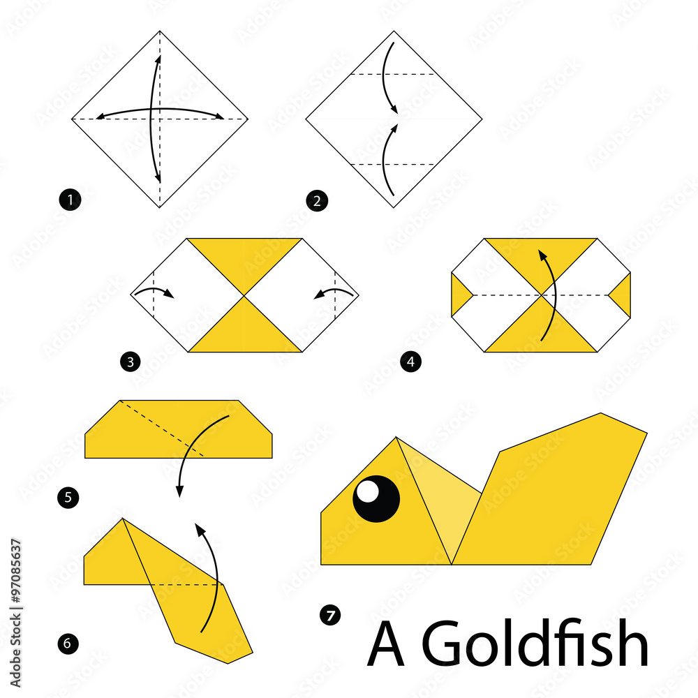 step by step instructions how to make origami A Goldfish. Stock Vector ...