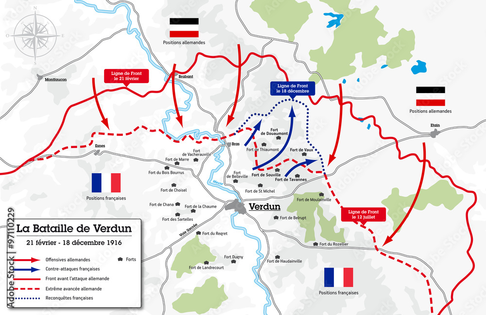 Battle Of Verdun 1916 First World War 1932 Old Vintage Map Plan Battle ...