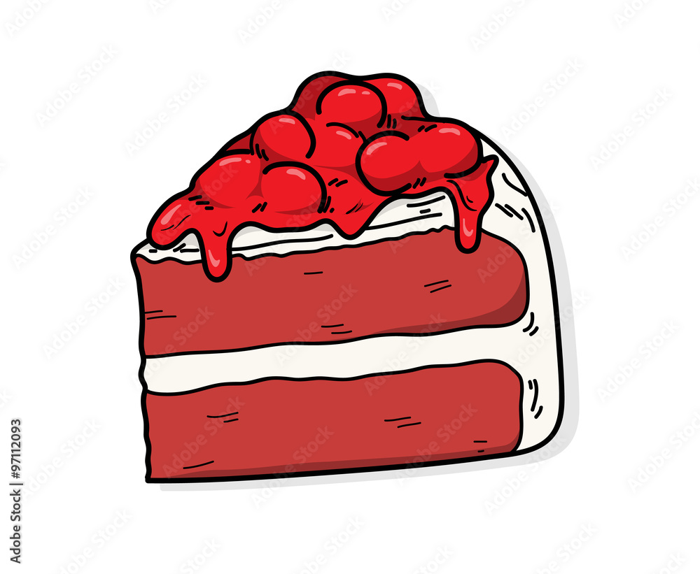 Red Velvet, a hand drawn vector illustration of a red velvet cake ...
