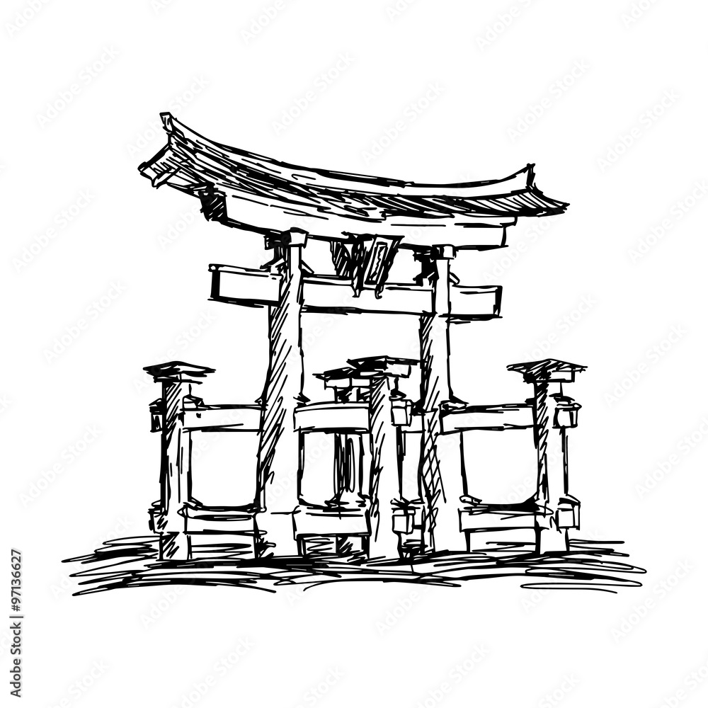illustration vector doodle hand drawn of sketch itsukushima shrine ...