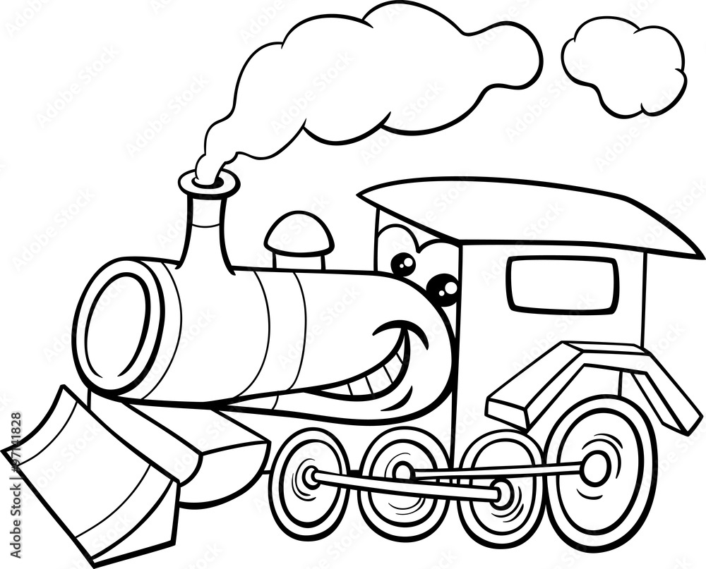 steam engine cartoon coloring page Stock Vector | Adobe Stock