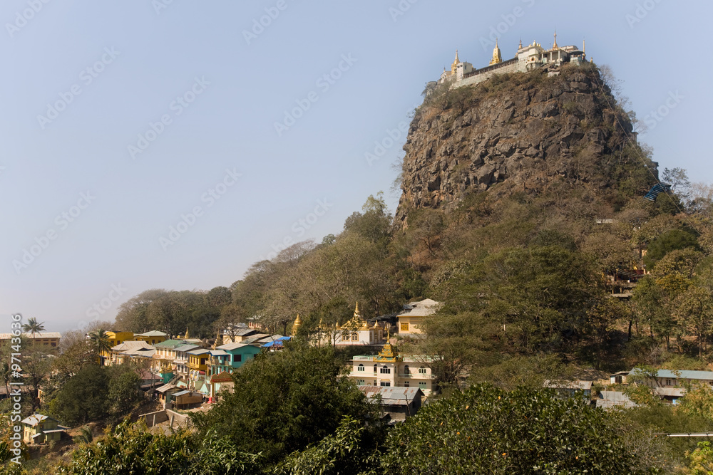 Popa Taungkalat monastery atop an outcrop of Mount Popa volcano, Stock ...
