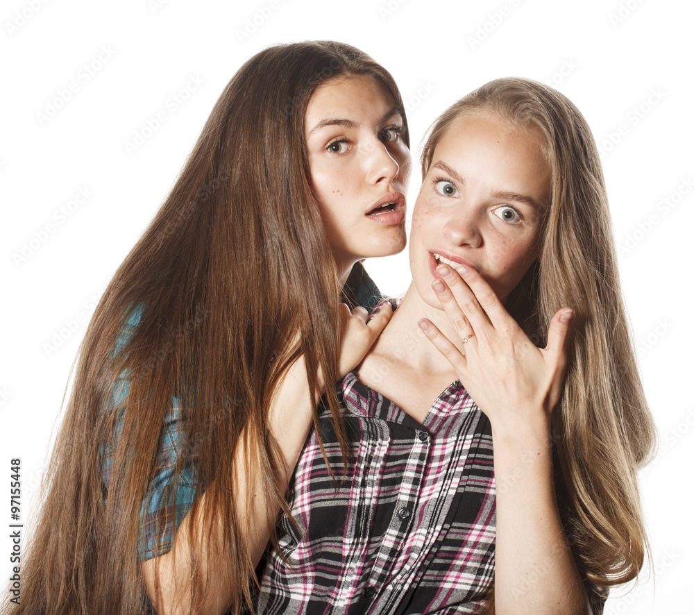 two cute teenagers having fun together isolated on white Stock Photo ...