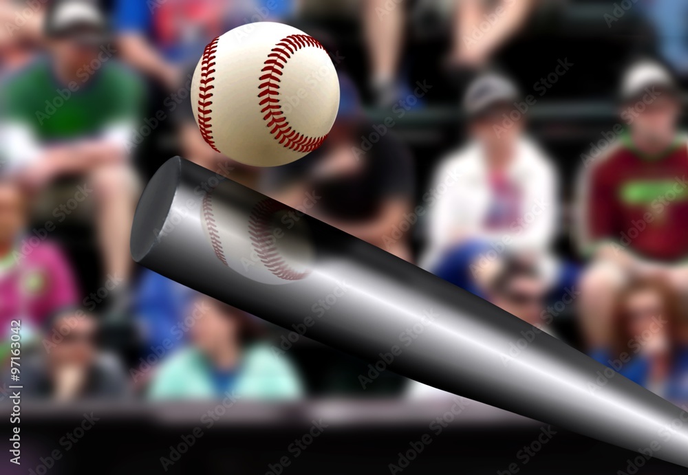 Baseball bat hitting ball with spectator background Stock Photo | Adobe ...