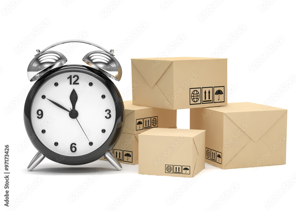 Package and alarm clock, delivery concept Stock Illustration | Adobe Stock
