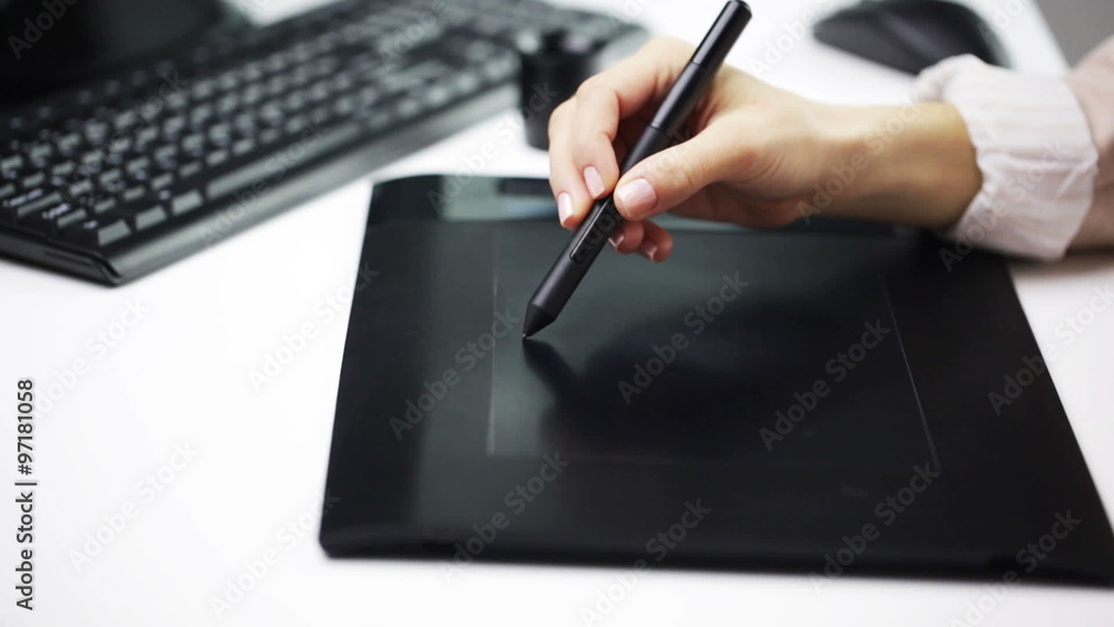 female hand drawing with stylus on pen tablet Stock Video | Adobe Stock