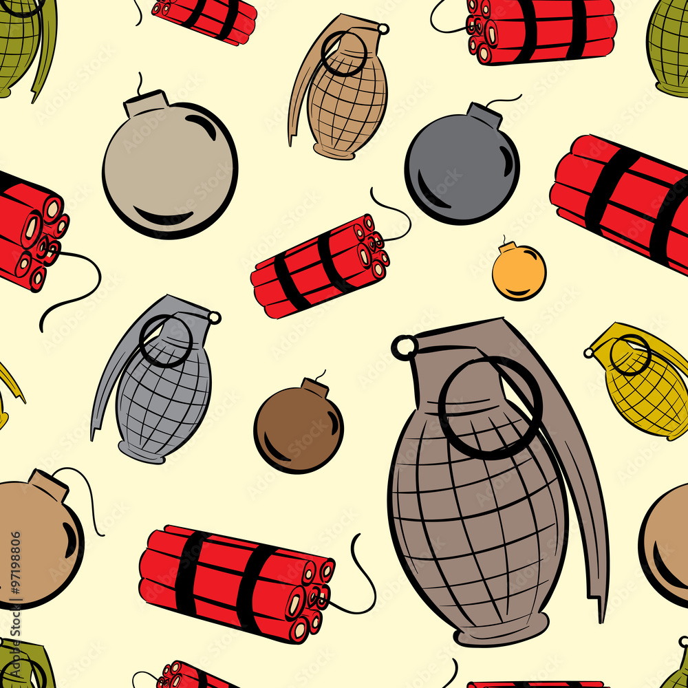 Seamless explosive and grenades Stock Vector | Adobe Stock