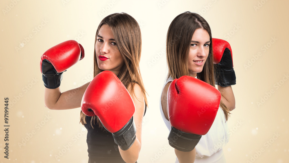 Twin sisters with boxing gloves Stock Photo | Adobe Stock