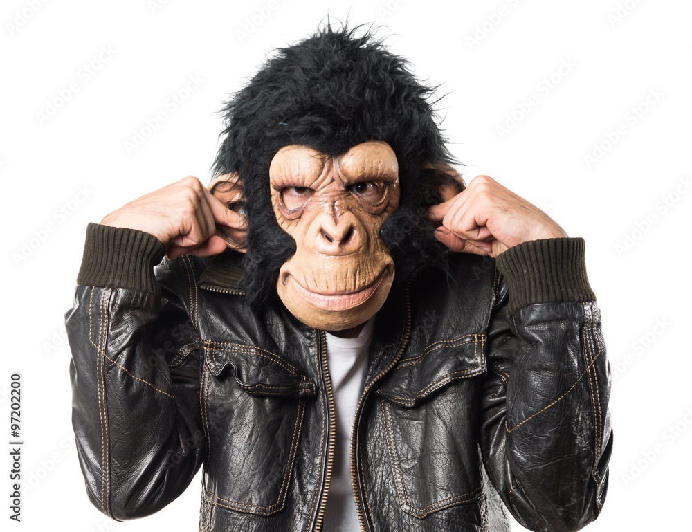 Monkey man covering his ears Stock Photo | Adobe Stock