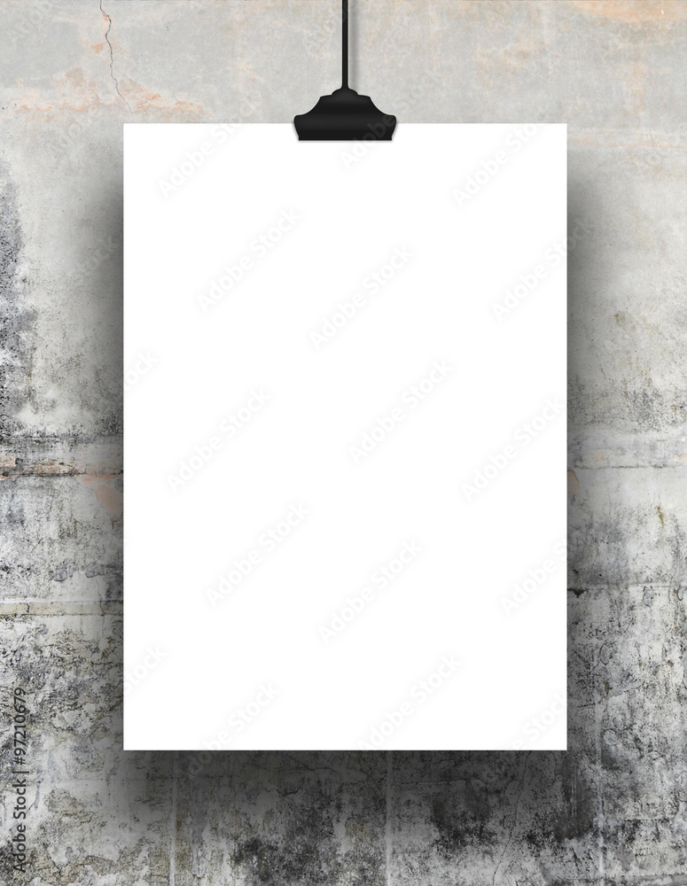 Single hanged paper sheet frame with clip on grey scratched and moulded ...