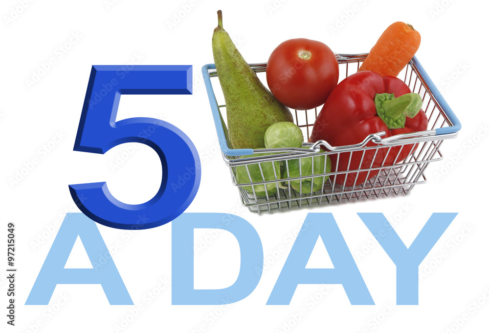 Get your FIVE A DAY - a small shopping basket with five healthy whole ...