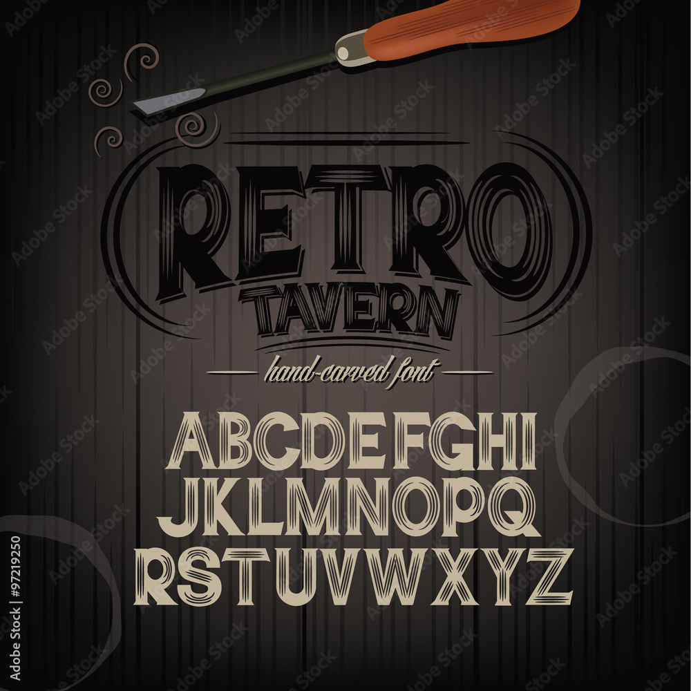 Stylized pub tavern bar carved hand drawn font alphabet. Perfect for ...