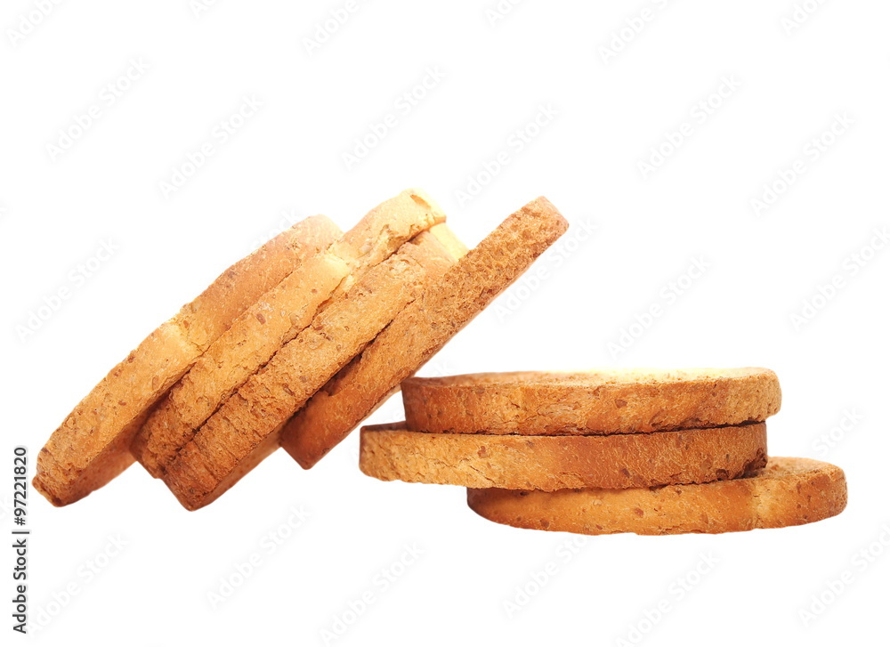 pile rusks with wholewheat flour, bread sliced isolated, whole wheat ...