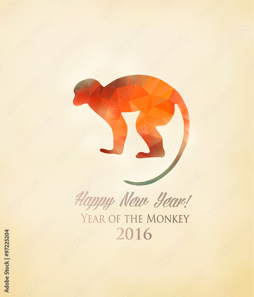 Happy New Year 2016 background with a monkey made out of polygon Stock ...