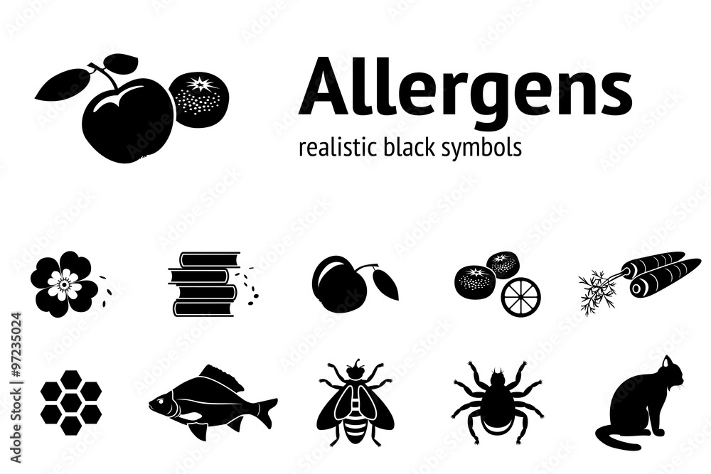 Allergen set. Realistic icons from tipical food and common allergens ...