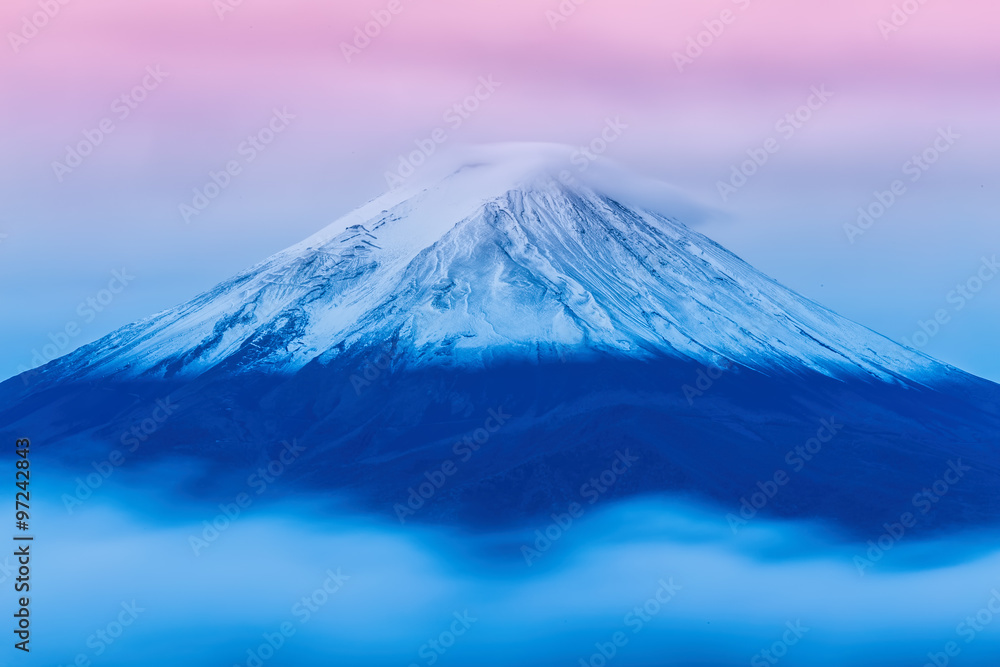 Mount Fuji enshrouded in clouds from lake kawaguchi, Yamanashi, Stock ...