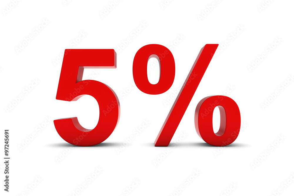 5% - Five Percent Red 3D Text Isolated on White Stock Illustration ...