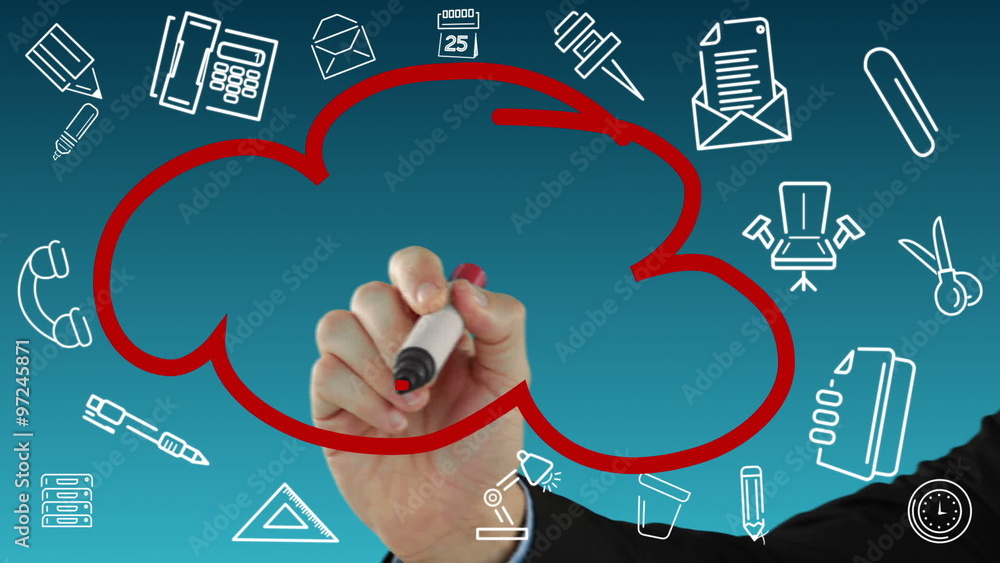 Businessman drawing cloud flow chart Stock Video | Adobe Stock