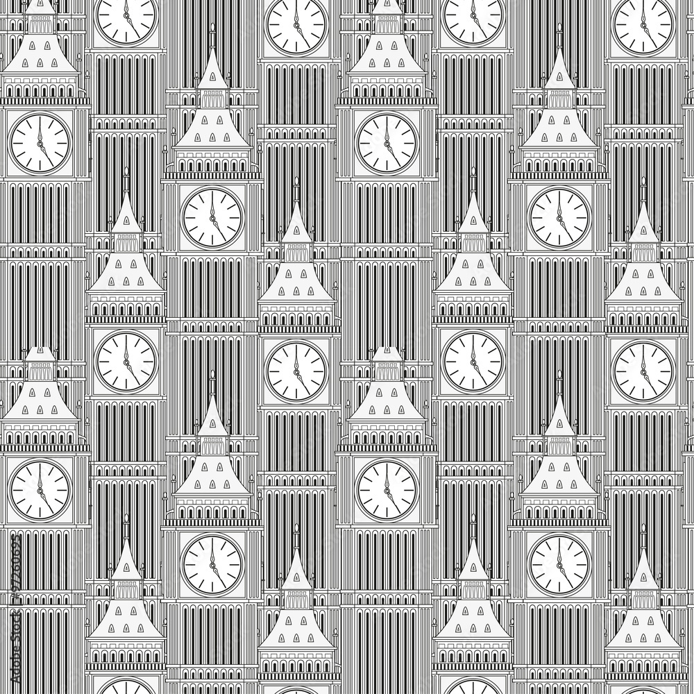 Sketch Big Ben, vector vintage seamless pattern Stock Vector | Adobe Stock