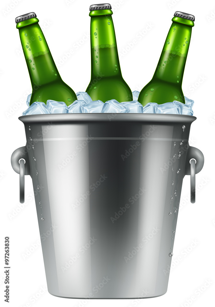 Ice bucket with three bottles of beer. Photo-realistic vector ...