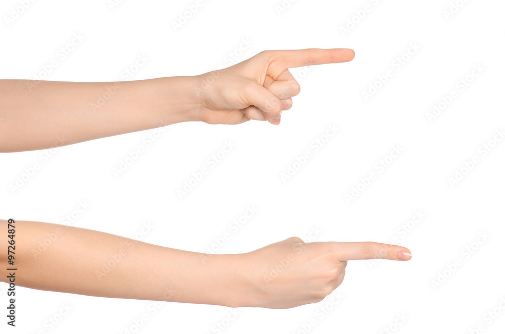 Beauty and Health theme: beautiful elegant female hand show gesture on an isolated white ...